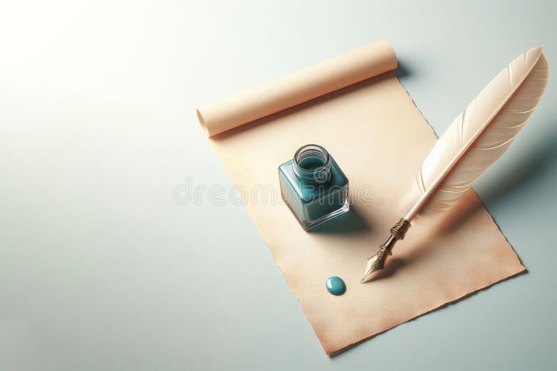 Pen and Inkwell Lying on Paper. Space for Text. Stock Illustration ...