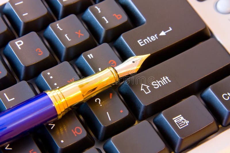 Pen on keyboard editorial photo. Image of keys, orange - 1427496