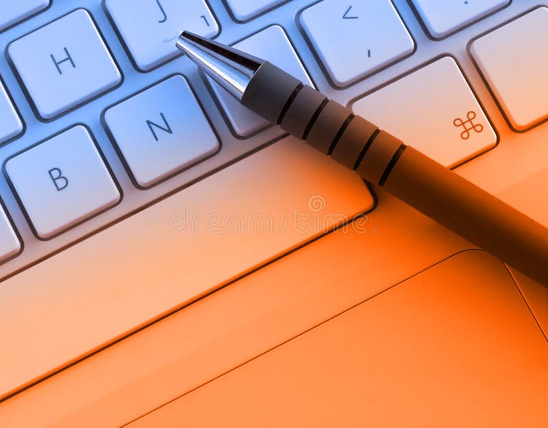 Pen on keyboard editorial photo. Image of keys, orange - 1427496