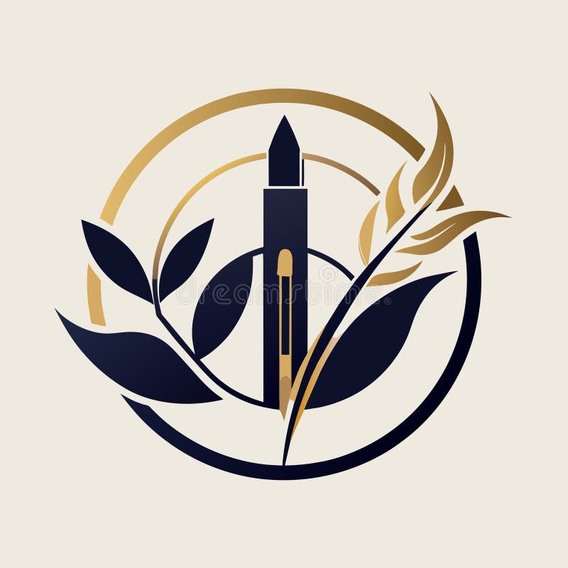 A Pen and a Leaf Placed within a Circular Design, Design a Minimalist ...