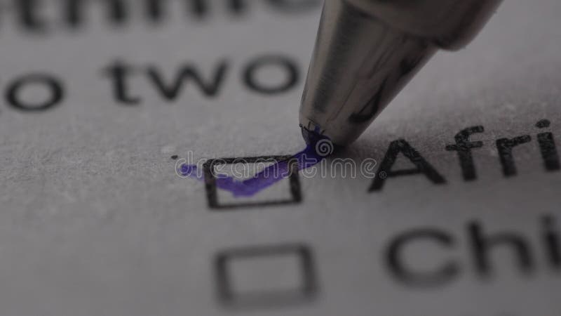 Pen Mark a Checkbox Labeled African American on a Document. Stock Video ...