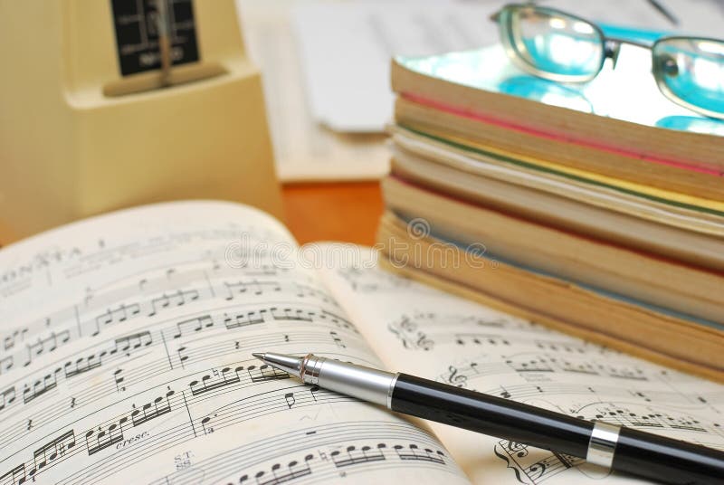 Pen on Music Score with Music Books Stock Image - Image of musician ...