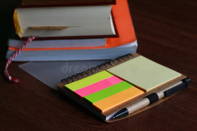 A Pen Note Colorful with Paper Sheet and Books Props Stock Image ...