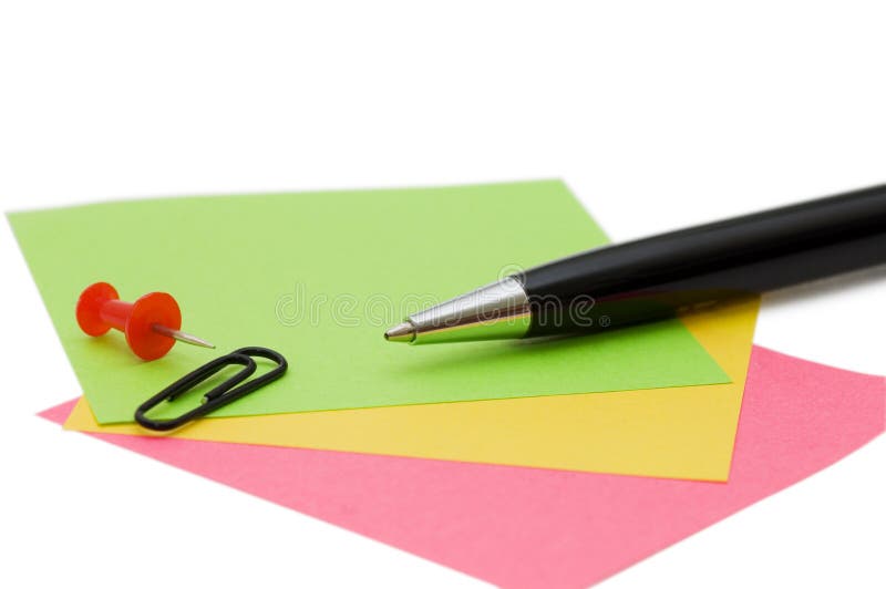 Pen and Note Isolated Over White Stock Photo - Image of paper, advise ...