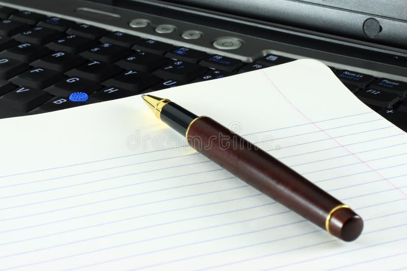 Pen, Notepaper and Computer Keyboard Stock Photo - Image of laptop ...