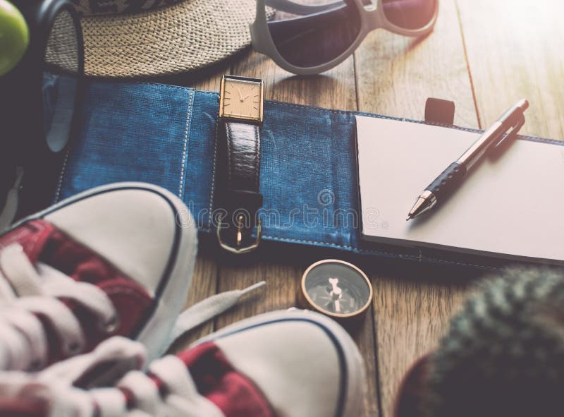 Pen and Notebook with Personal Accessory on Table. Stock Photo - Image ...