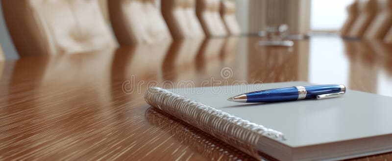The Pen and Notebook on a Polished Conference Table in a Modern Office ...