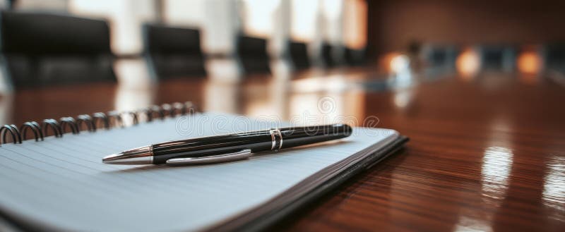 The Pen and Notebook on a Polished Conference Table in a Modern Office ...