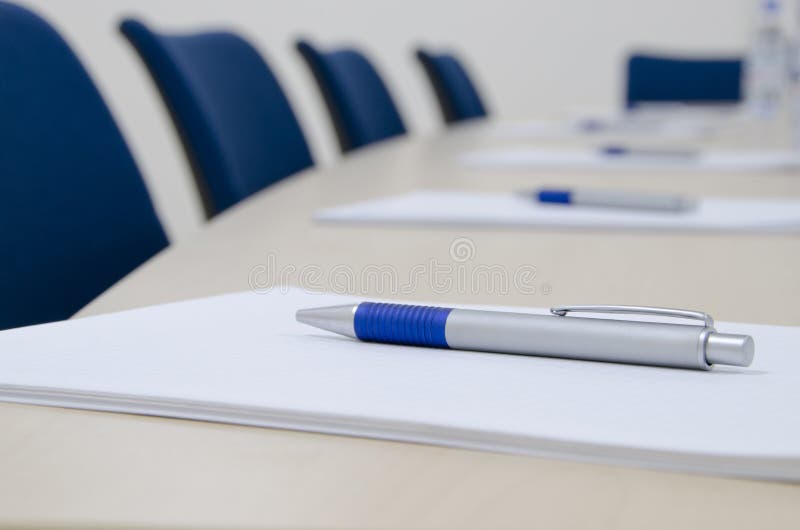 Pen with a Notebook on a Table in a Conference Room Stock Photo - Image ...