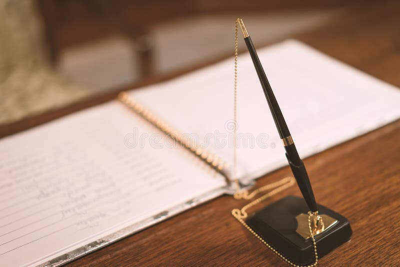 Pen and Notebook on a Wooden Table. Stock Image - Image of indoors ...