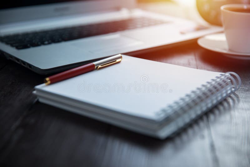 Pen on Notepad with Computer Stock Image - Image of keyboard, laptop ...