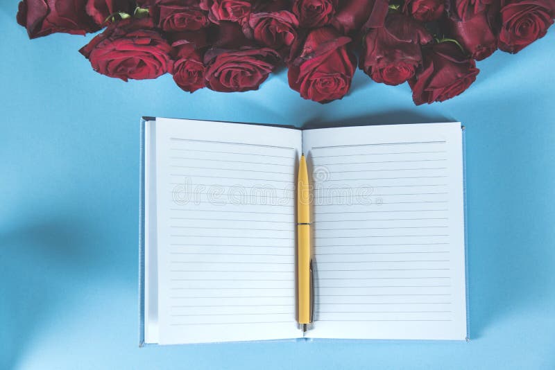 Pen on Notepad with Red Roses Stock Image - Image of paper, romantic ...