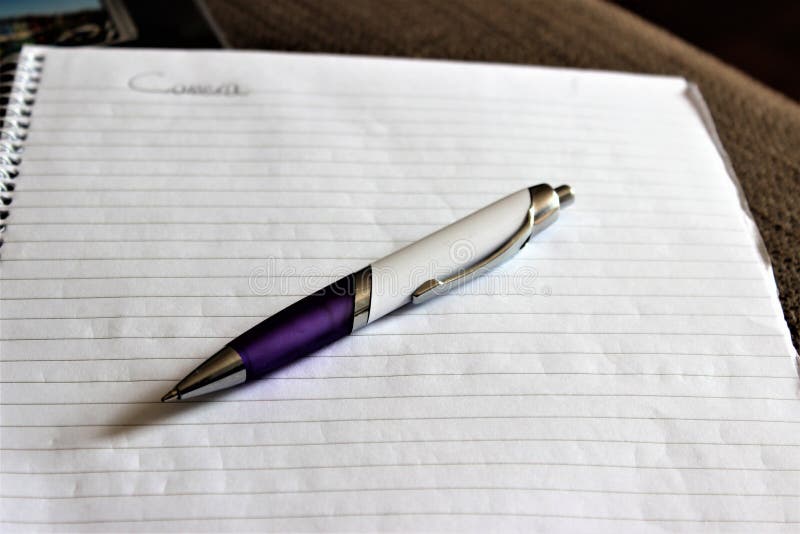 Pen on pad stock image. Image of ballpoint, lined, purple - 93738099