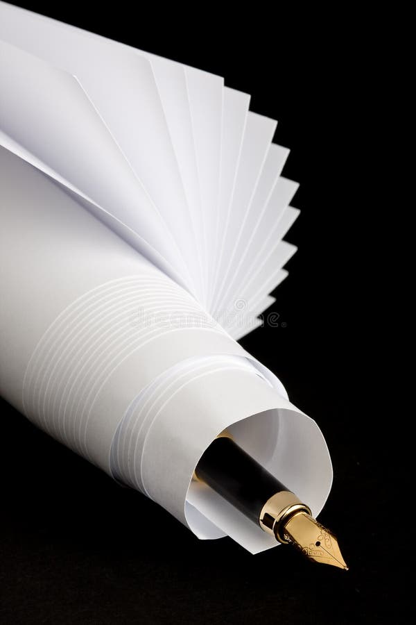 Pen and paper stock image. Image of desk, golden, writer - 4354809