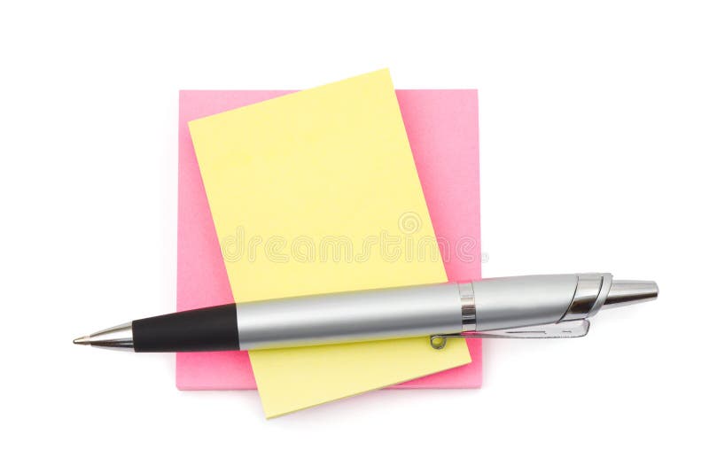 Stack of Post Its and a Pen Stock Image - Image of communications ...