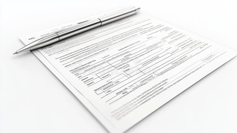 Pen and Paper Application Form on White Background a Pen Lies on an ...
