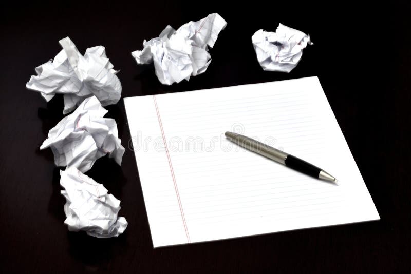 Pen and Paper on Desk with Discarded Trashed Ideas Stock Photo - Image ...