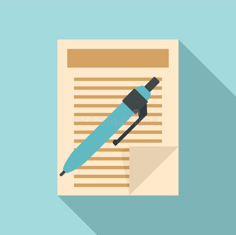 Pen Paper Document Icon, Flat Style Stock Vector - Illustration of ...