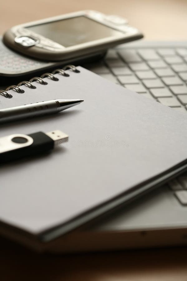 Pen, Paper, Phone, Computer And Usb Stock Photo - Image of keyboard ...