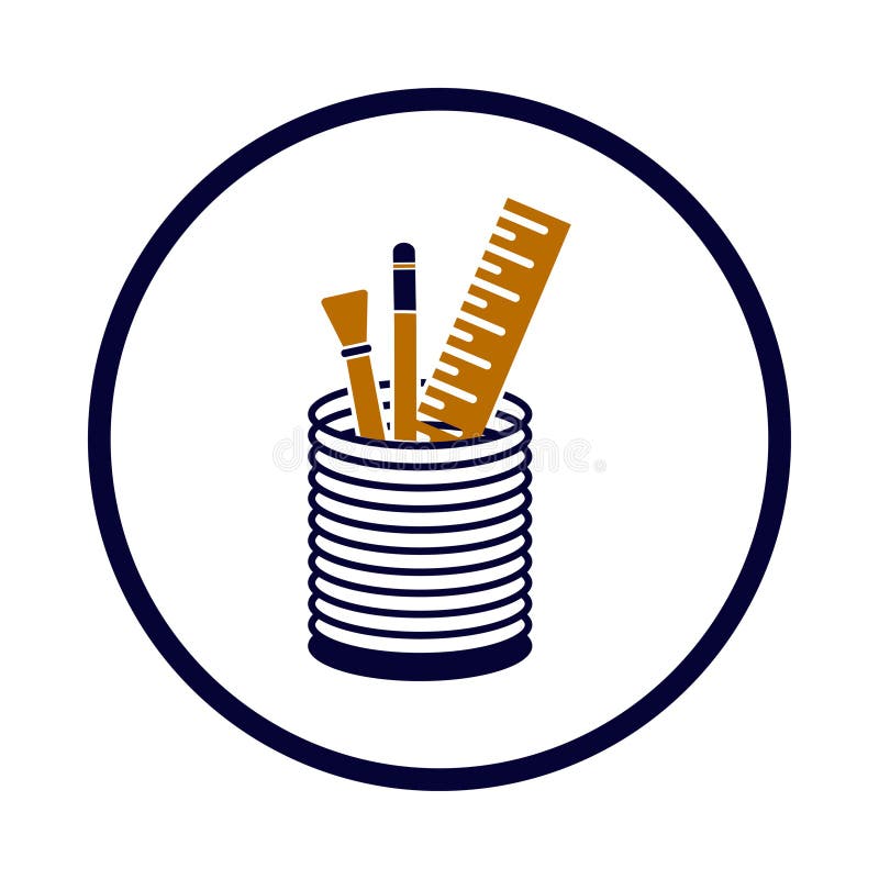 Pen, Pencil, Holder, Ruler, Scale, Pen Holder Icon Stock Vector ...