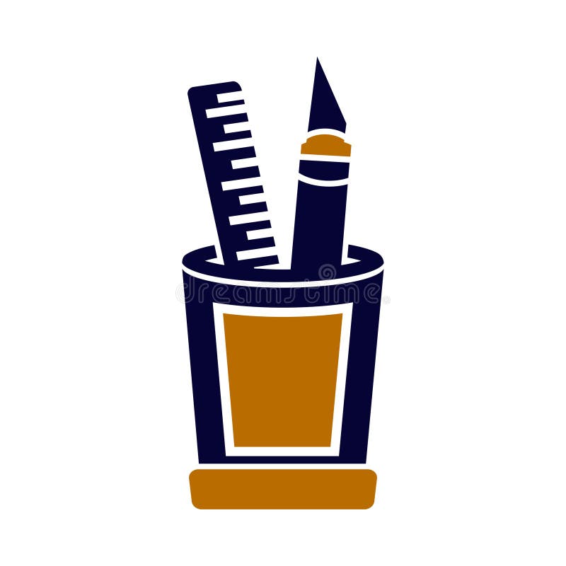 Pen, Pencil, Holder, Ruler, Scale, Pen Holder Icon Stock Vector ...