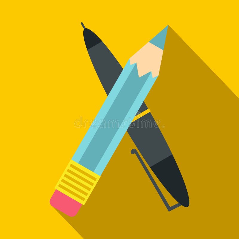 Pen and Pencil Icon, Flat Style Stock Vector - Illustration of pencil ...