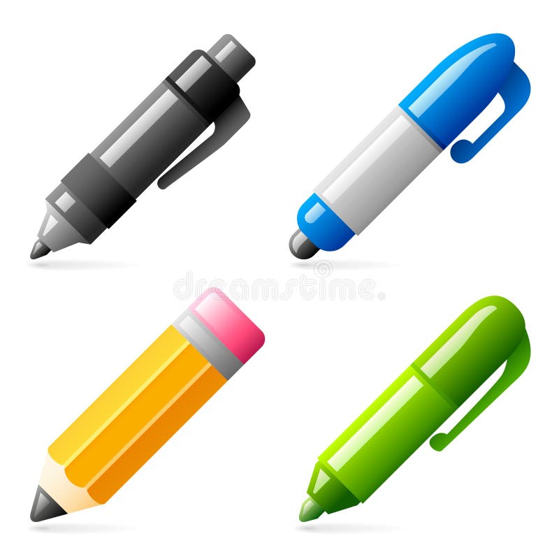 Pen and pencil icons stock vector. Illustration of blue - 10768326