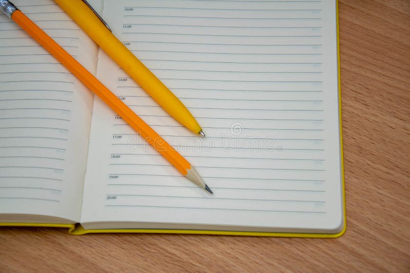 Pen and Pencil on the Pages of the Diary. Stock Image - Image of flat ...
