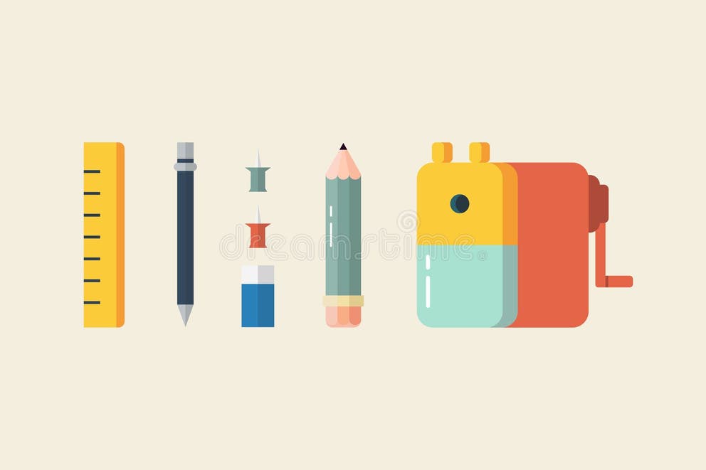 Pen Pencil Ruler and Sharpener in Flat Style Stock Vector ...
