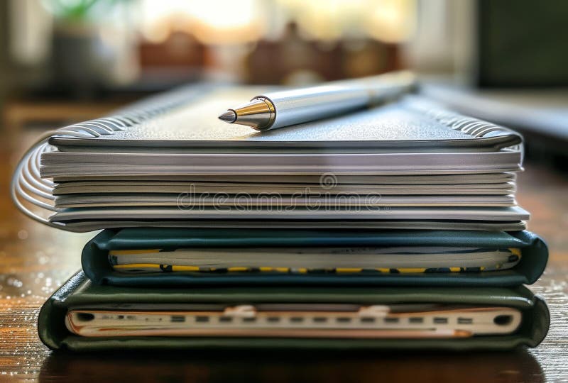 Pen is Placed on Top of Stack of Notebooks Stock Photo - Image of ...