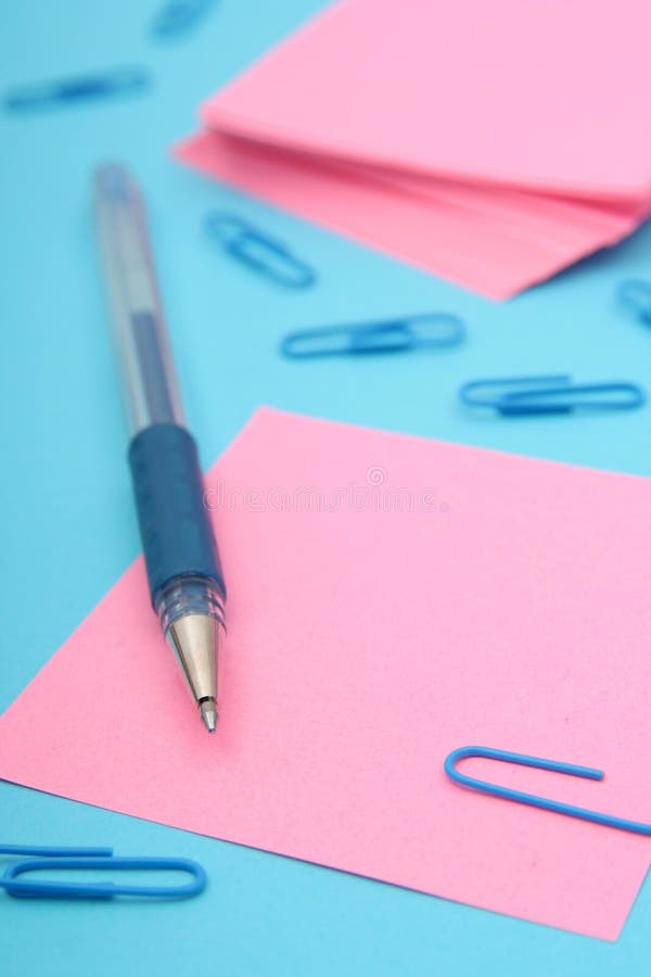Pen, Post-its and Paper Clips Stock Photo - Image of notepad, business ...