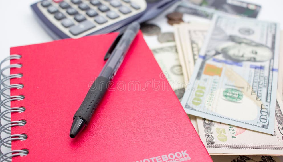 Pen on red notebook stock image. Image of notebook, spend - 63761759