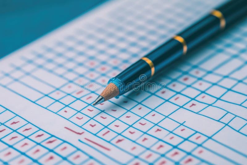 Close-up of Pen on Answer Sheet with Marked Answers. Stock Illustration ...