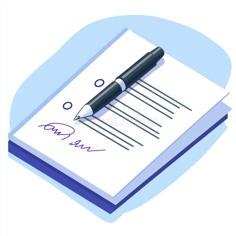 Pen Resting on Lined Paper with Signature and Bullet Points Stock ...