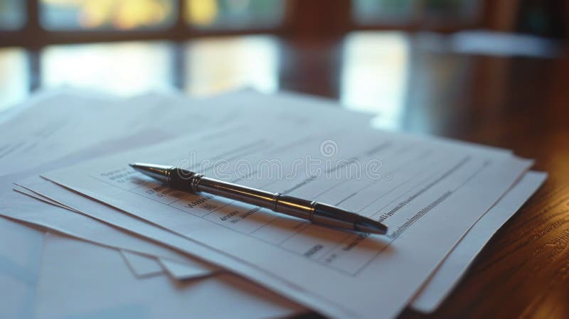 A Pen Resting on Top of a Stack of Papers, Ready for Use Stock Photo ...