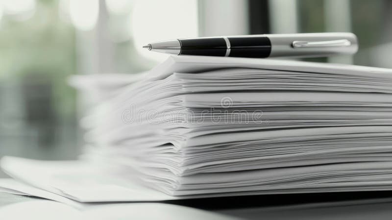 A Pen Rests on Top of a Stack of Papers, Ready for Use Stock Photo ...