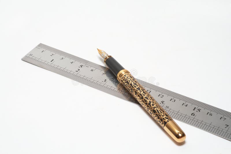Pen and Pencil on Steel Ruler Stock Photo - Image of draw, cutout: 11711160