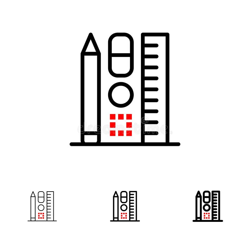 Pen, Scale, Education, Online Bold and Thin Black Line Icon Set Stock ...