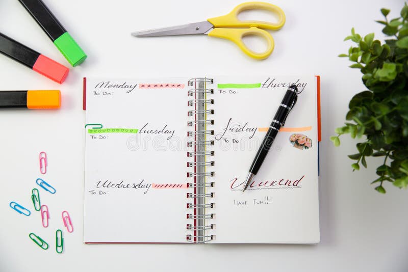 Pen on a Self Made Planner. Modern Office Desk Stock Image - Image of ...