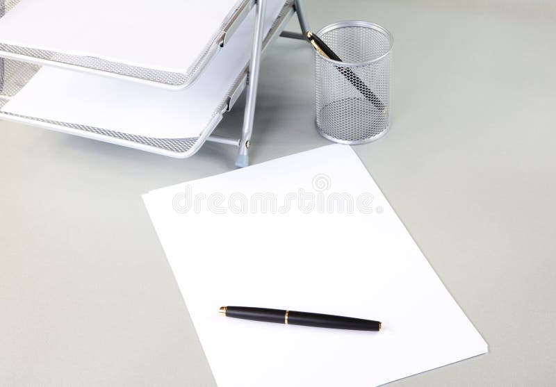 Pen Sheet of Paper Office Accessories Stock Image - Image of background ...