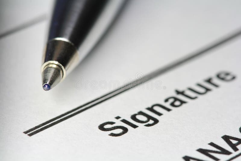 Pen for signature on paper stock photo. Image of document - 34720264