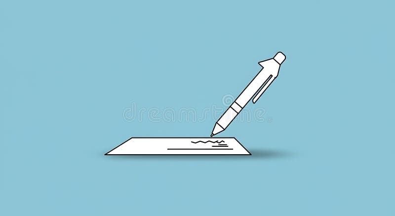 Pen Signing Document Line Art Agreement Concept Illustration Stock ...