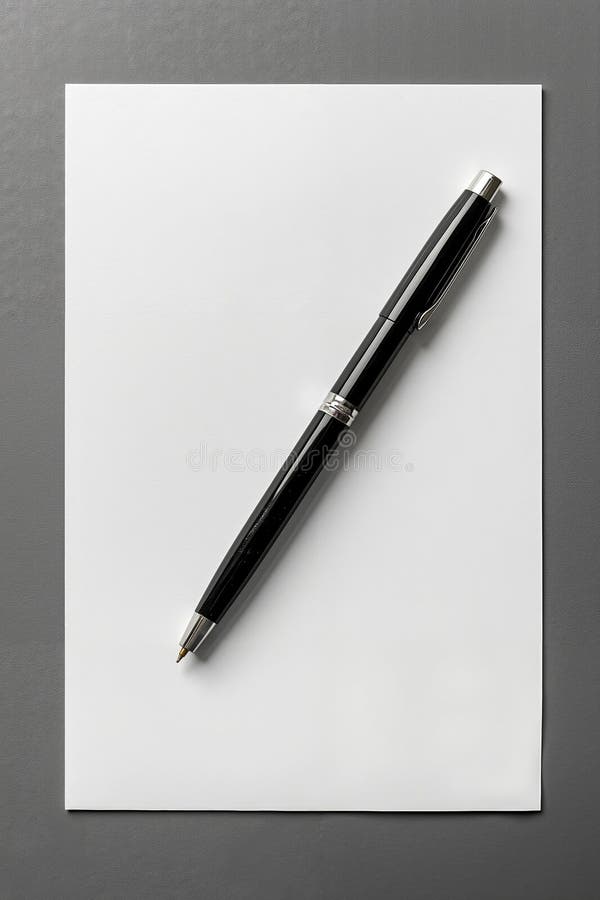 A Pen Sitting on Top of a Piece of Paper Stock Image - Image of silver ...