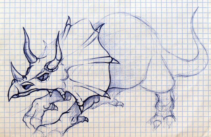 A Pen Sketch of Dinosaur, Pen on Paper Stock Illustration ...