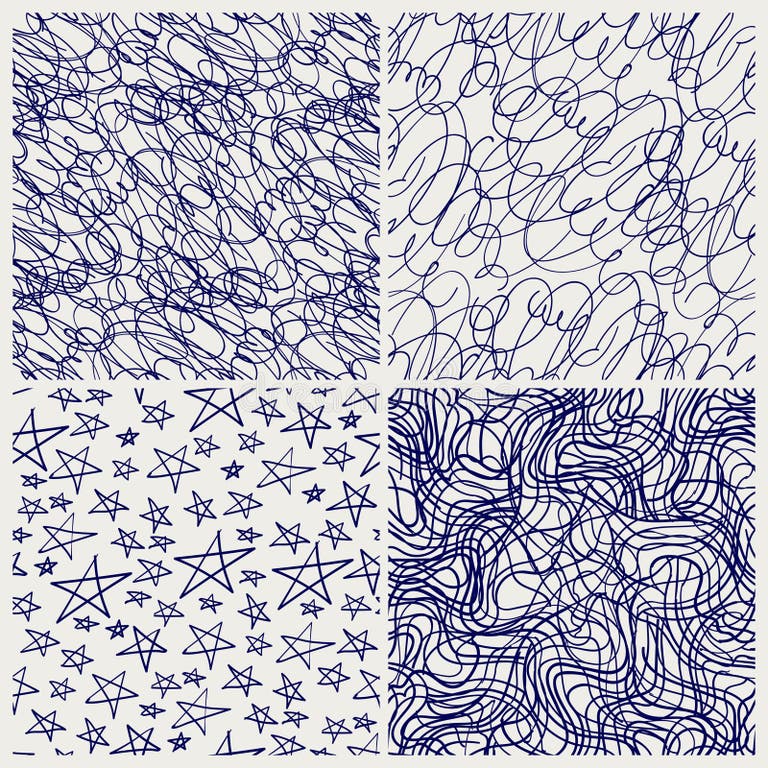 Pen Sketched Seamless Texture Set Stock Vector - Illustration of ...