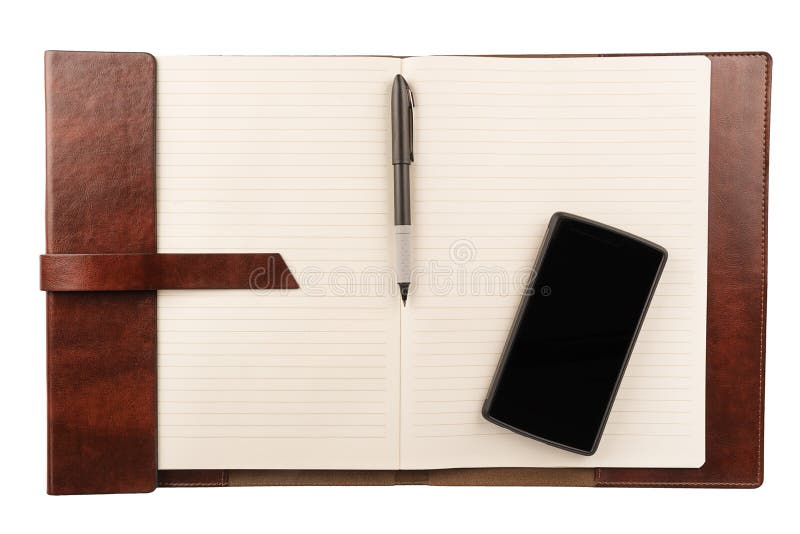 Pen and Smartphone on an Opened Lined Notepad, Top View. Stock Image ...