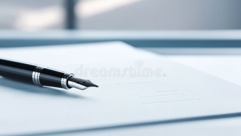 Pen with Stack of Documents and Papers, Contract or Agreement ...