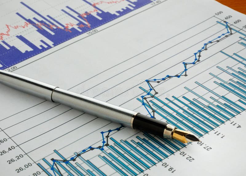 Pen on stock chart stock image. Image of glasses, office - 11509899