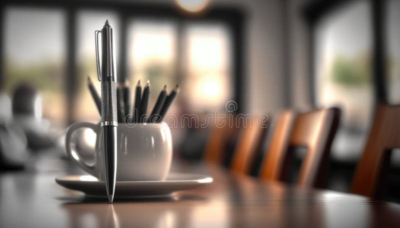 Pen on the Table Modern Minimal Cafe. Generative AI Stock Illustration ...