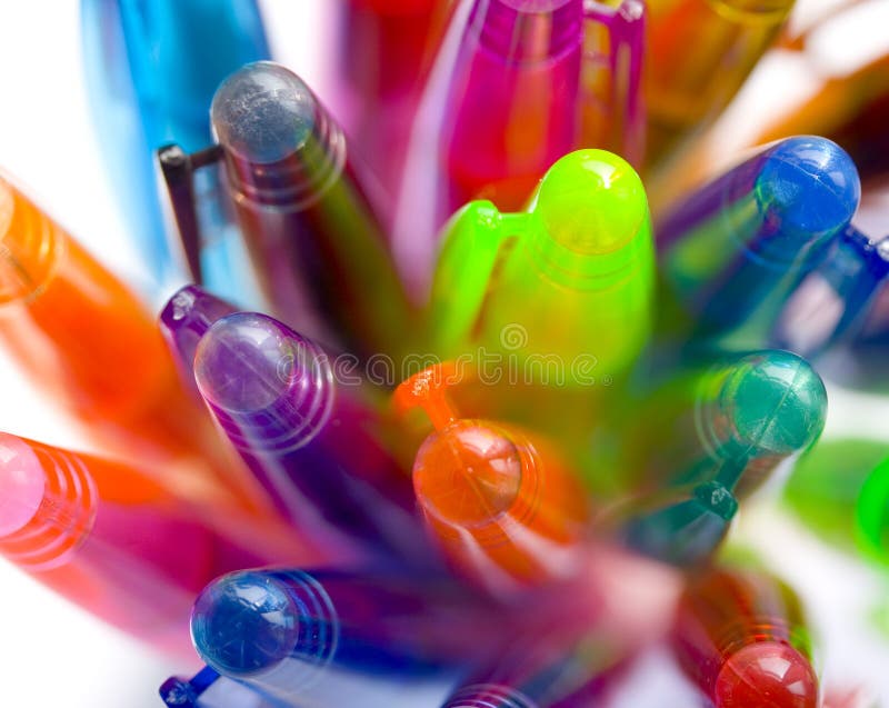 Pen tops stock image. Image of tips, yellow, green, neon - 2351177